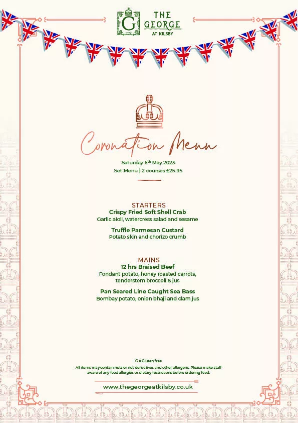 Coronation menu - The George at Kilsby